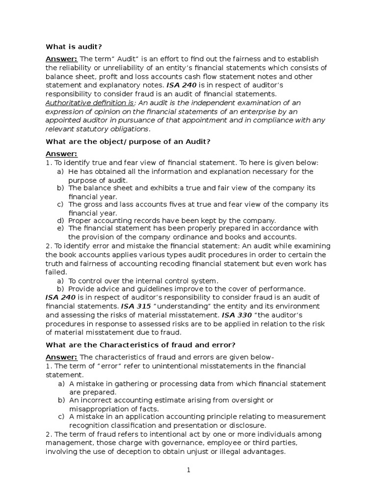 ISA 240 Is in Respect of Auditor's Responsibility To Consider Fraud Is ...