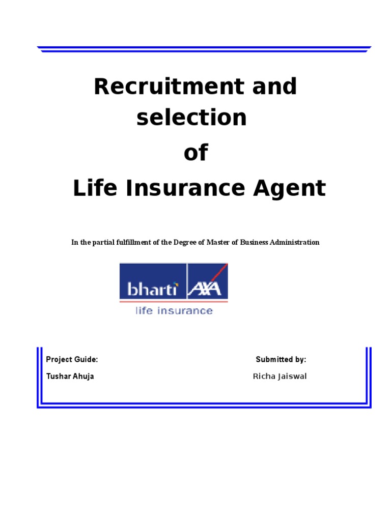 Recruitment and Selection of Life Insurance Agent | PDF