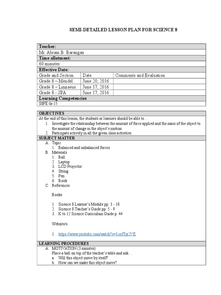 Science 8 Lesson Plan For Week 1 - 1 | PDF