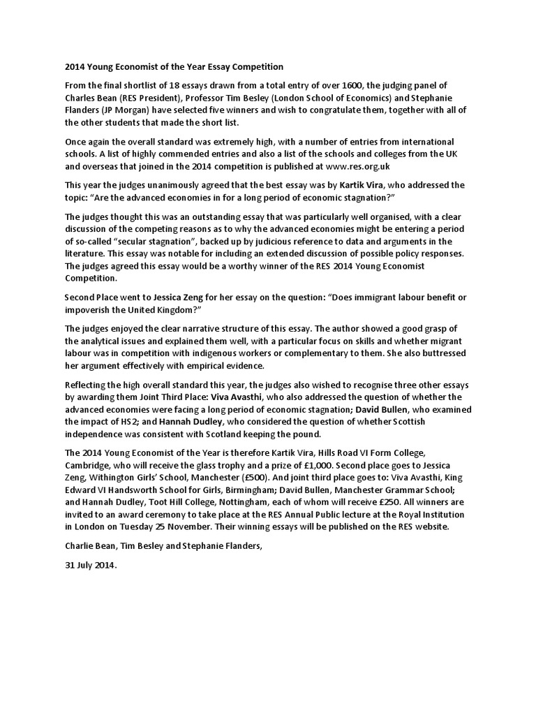2014 Young Economist of the Year Essay Competition
