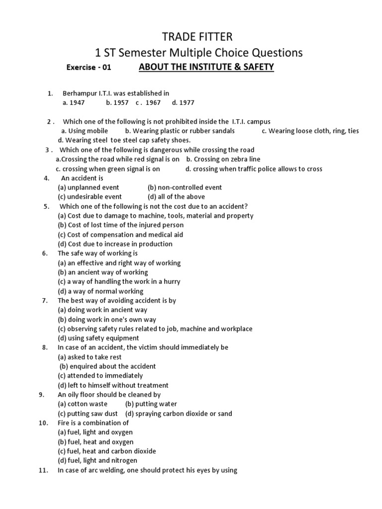 Trade Fitter 1 ST Semester Multiple Choice Questions: About The ...