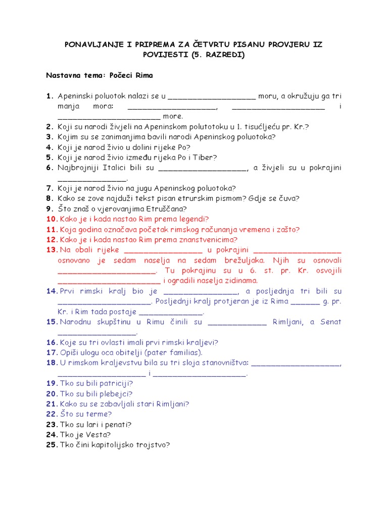 PITANJA (Poceci Rima I Rimska Republika) | PDF