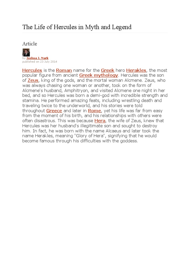 The Life of Hercules in Myth and Legend.docx | Ancient Greek Literature ...