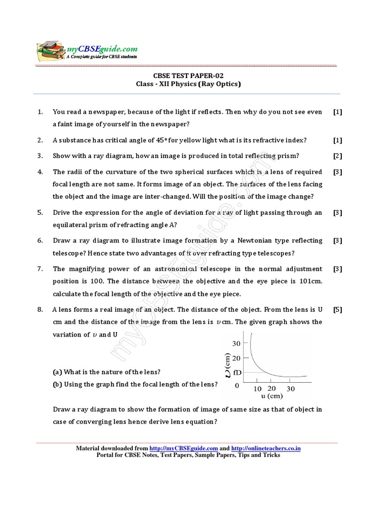 12 Physics Ray Optics Test 02 PDF | PDF