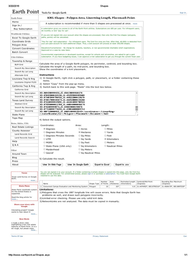 Earth Point: KML Shapes Polygon Area, Linestring Length, Placemark ...