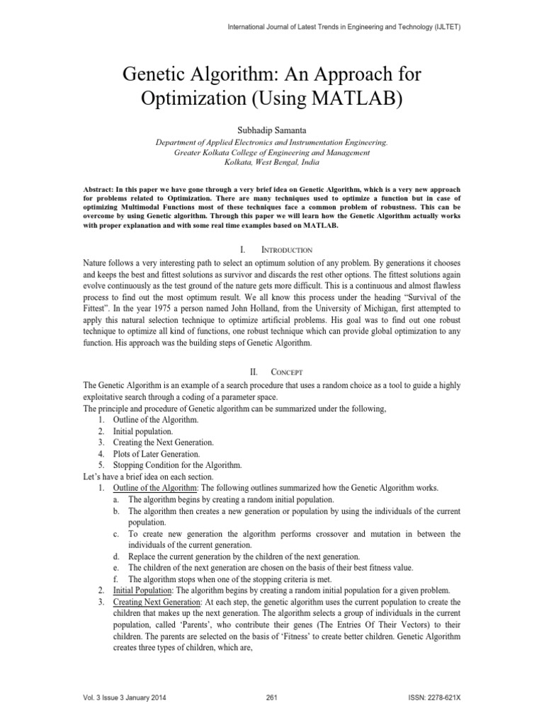 Genetic Algorithm An Approach For Optimization Using Matlab Pdf Genetic Algorithm