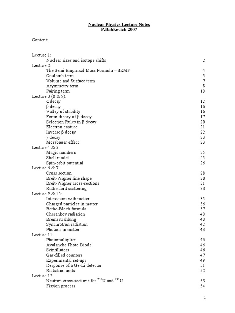 Nuclear Physics Lecture Notes | PDF | Atomic Nucleus | Nuclear Physics