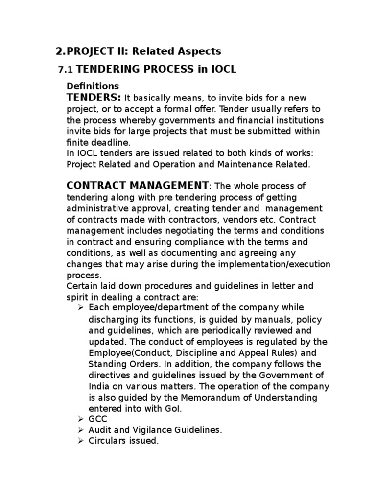 2.PROJECT II: Related Aspects Tendering Process in Iocl Tenders | PDF ...
