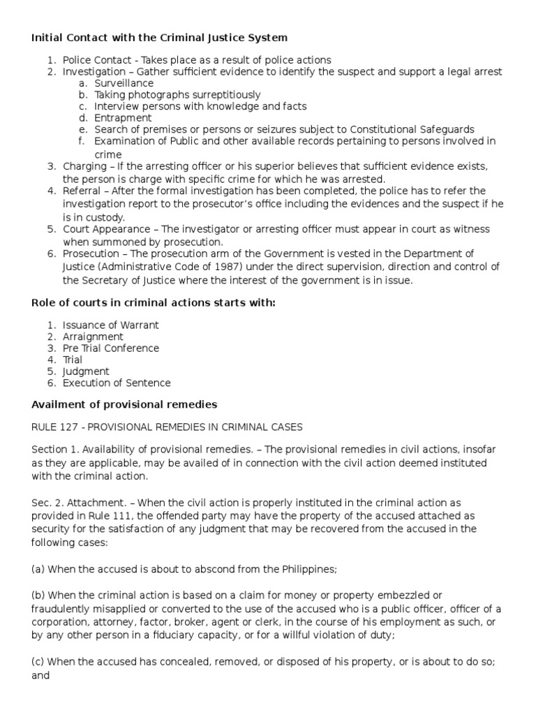 Initial Contact With The Criminal Justice System | PDF | Bail | Arraignment