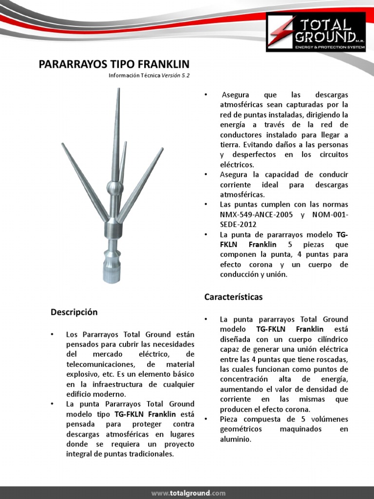 Pararrayos Franklin TG-FKLN: Especificaciones | PDF