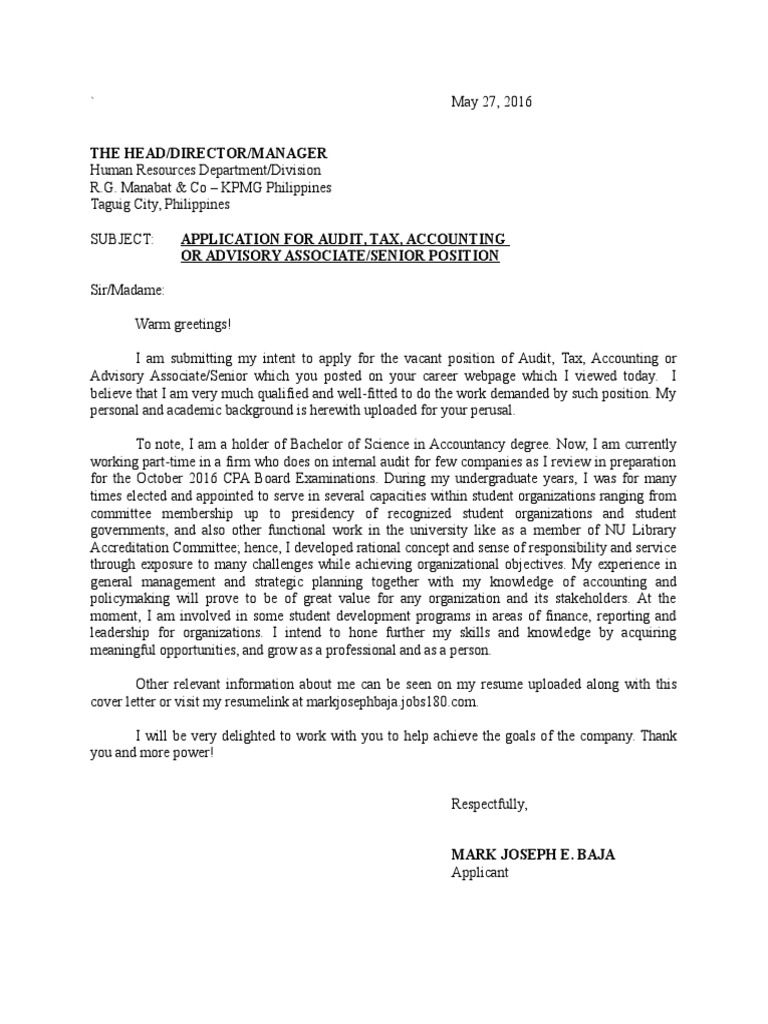 Cover Letter KPMG | PDF