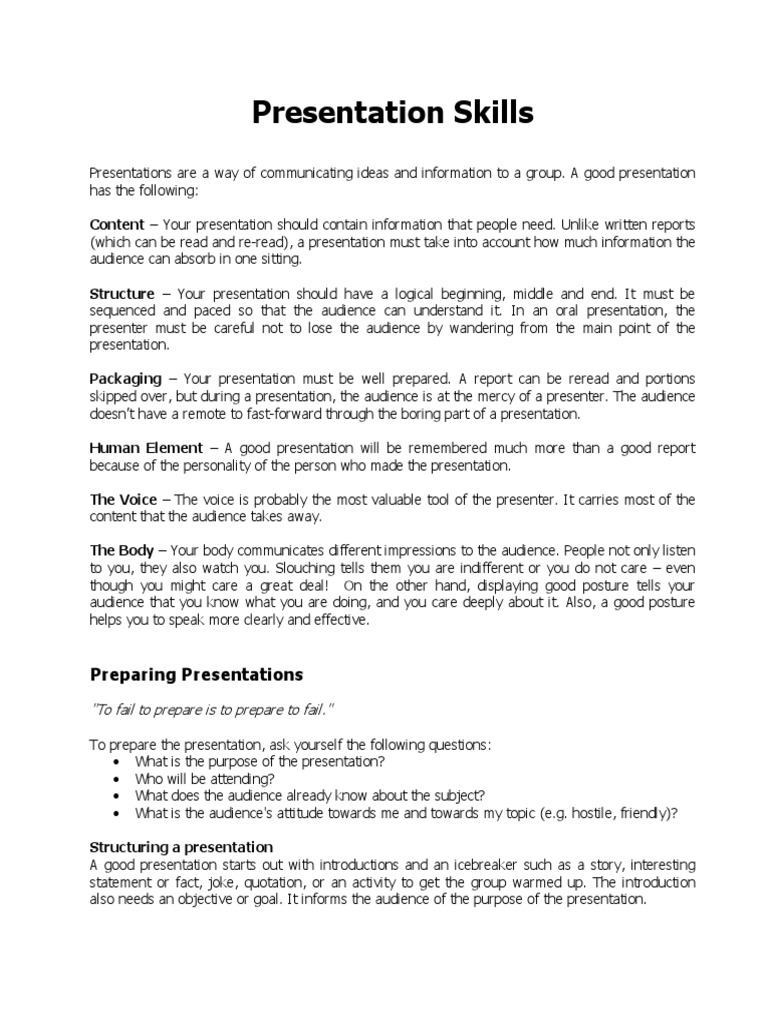 Presentation Skills: Preparing Presentations | PDF | Nonverbal ...