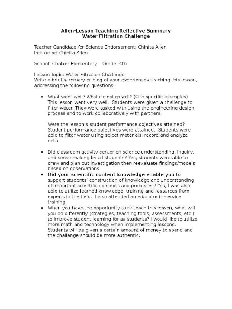 4th Grade Water Filtration Lesson | PDF | Art | Science & Mathematics