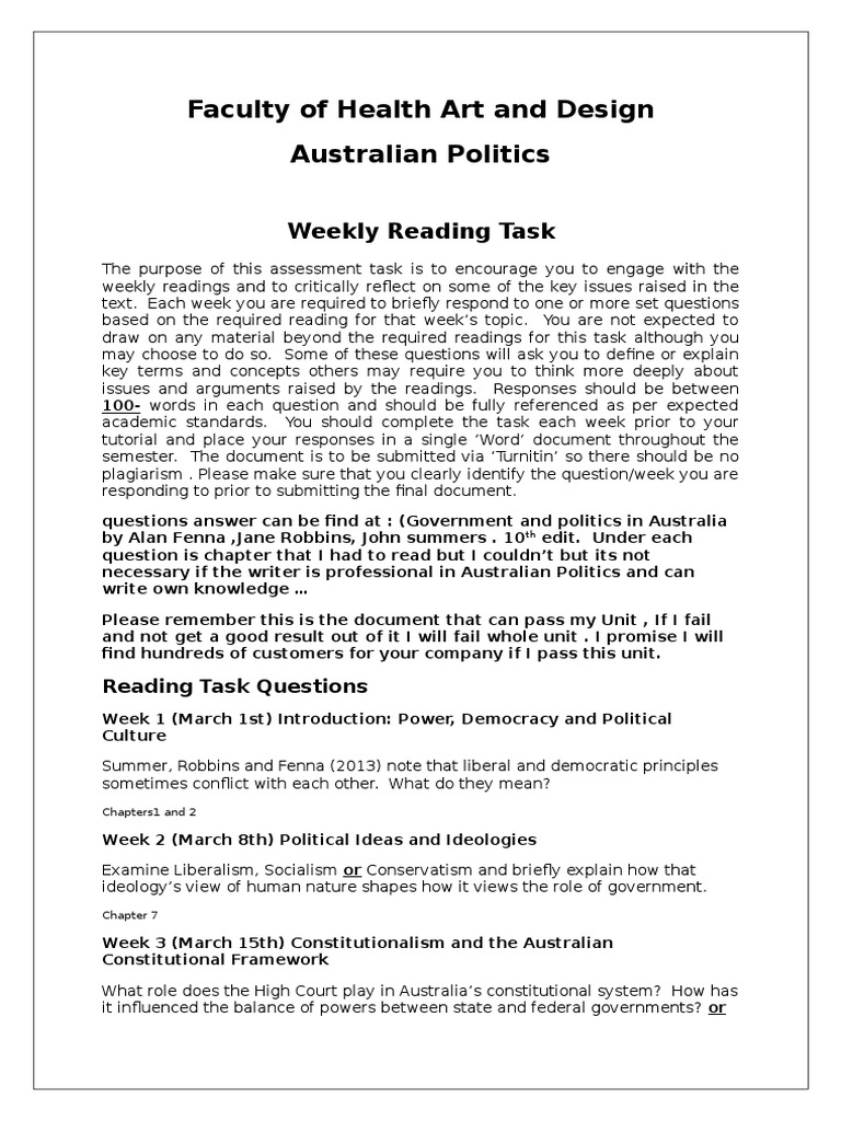 Weekly Australian Politics Reading Tasks | PDF | Australian Labor Party ...