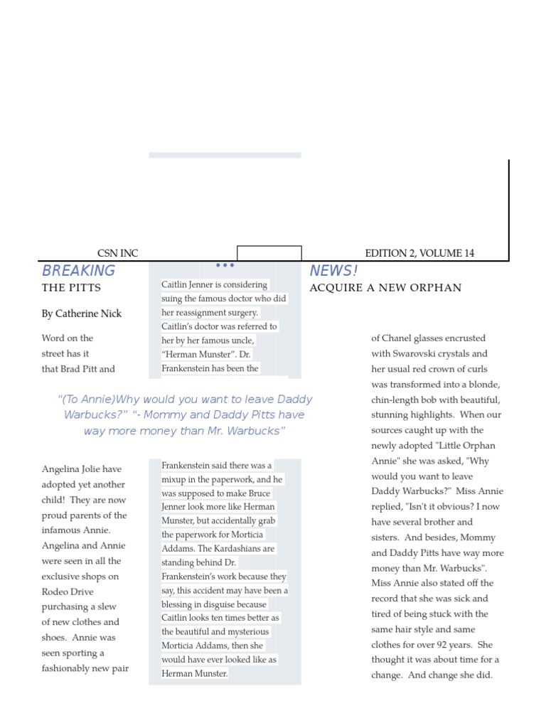 Alexis Nava Edu 214 Celebrity Gossip Newspaper Article Reflection | PDF ...
