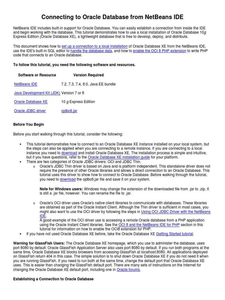 Connecting To Oracle Database From Netbeans Ide Pdf Net Beans 1247