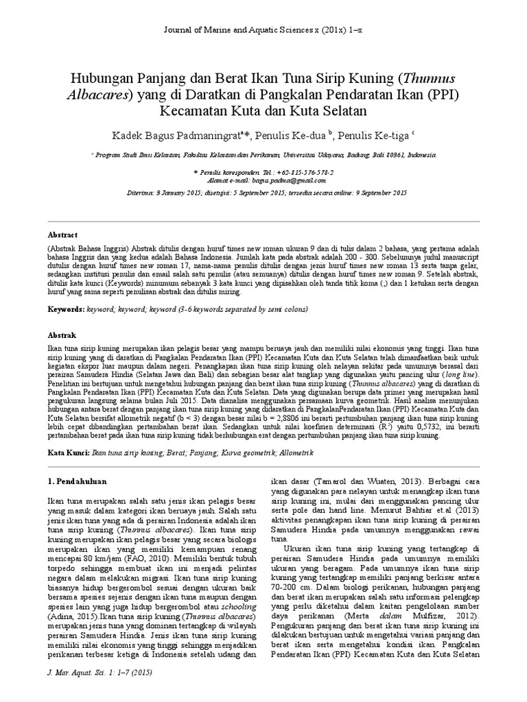 Hubungan Panjang Dan Berat Ikan Tuna Sirip Kuning | PDF