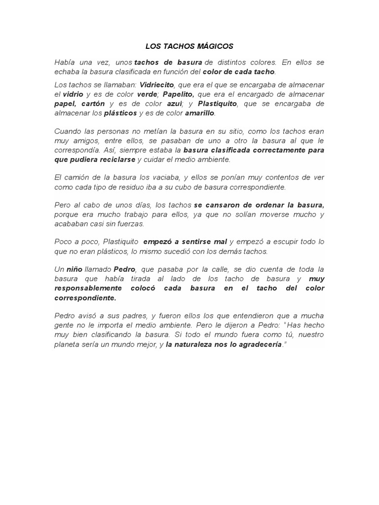 Texto Cuento Reciclaje | PDF | Residuos | Color