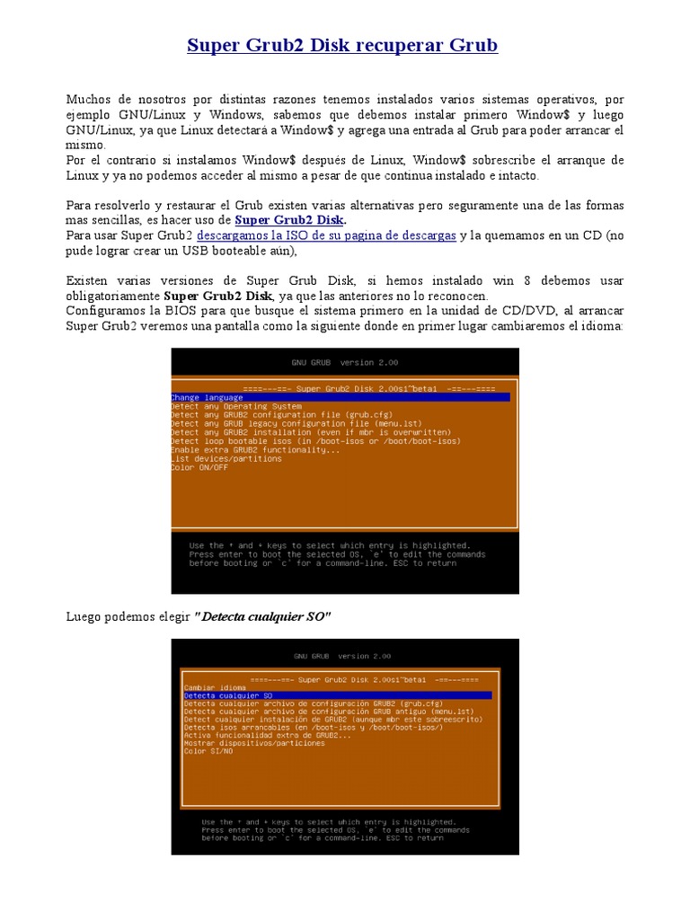 Recuperar Grub con Super Grub2 Disk | PDF | Arquitectura de ...