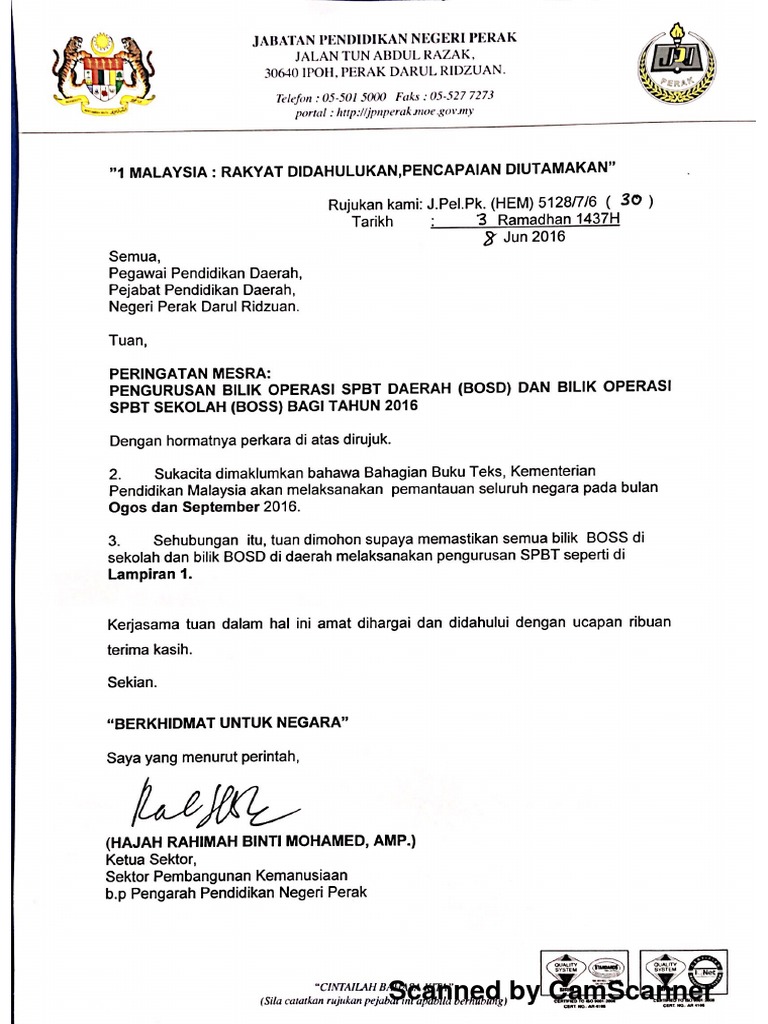 Surat Pengurusan SPBT BOSD DAN BOSS PDF | PDF