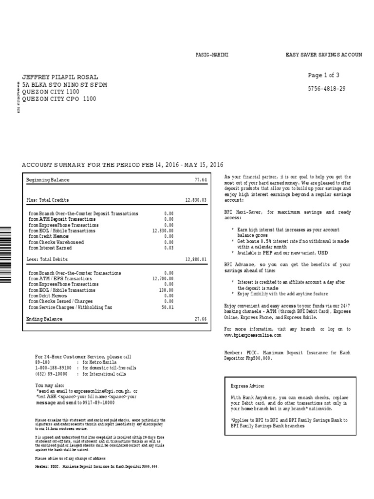 Statement | Debit Card | Cheque