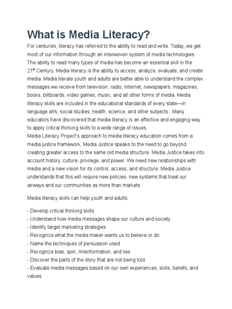 What Is Media Literacy? | PDF | Information Literacy | Mass Media