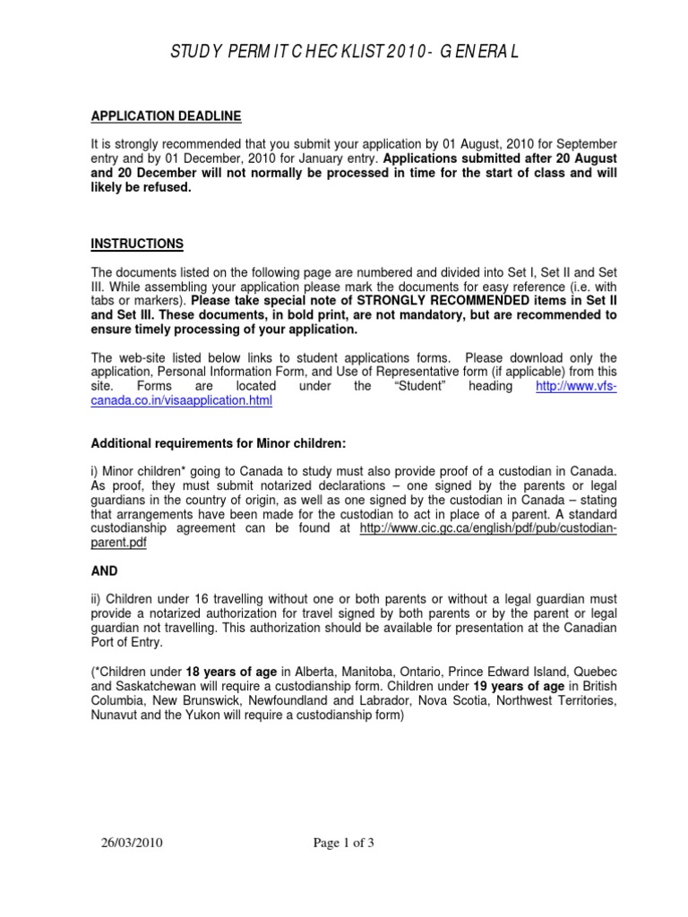 2010 Study Permit Application Checklist | PDF | Banks | Banking