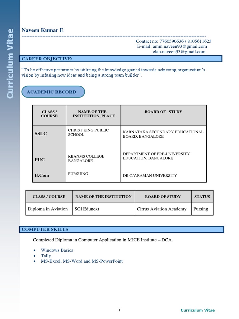 Naveen Kumar CV Updated | PDF | Bangalore | Curriculum