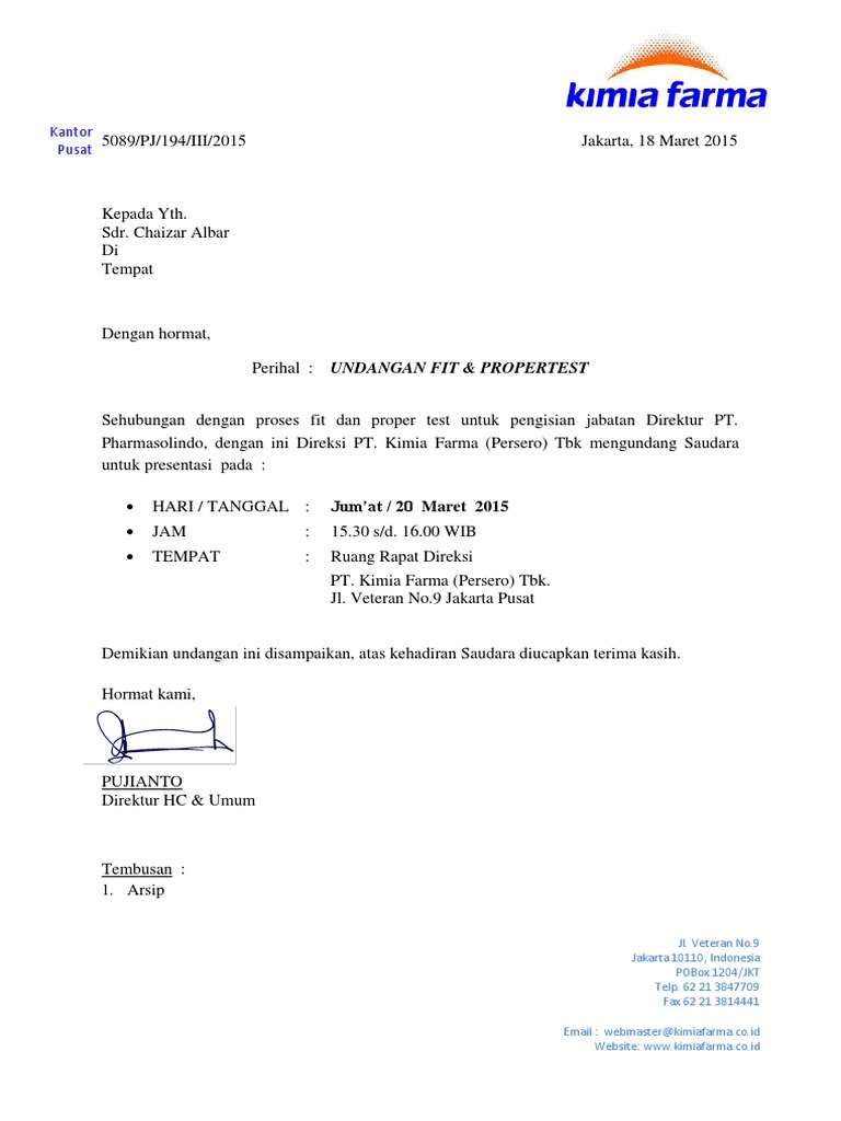 Surat Undangan Presentasi Pak Chaizar Albar | PDF