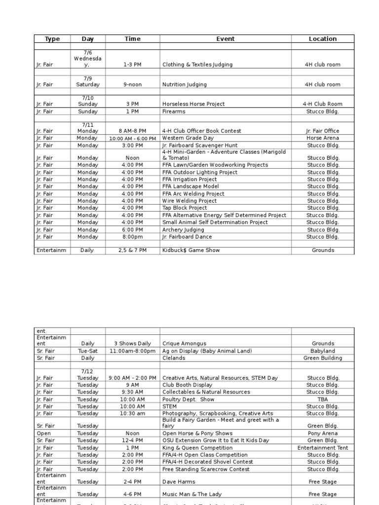 Daily Schedule of Events 2016 | PDF