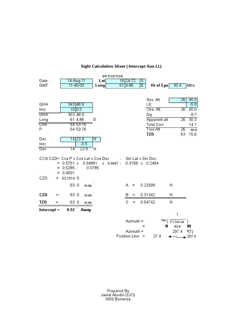 NSB Sight Calculation - Hemnath | PDF | Navigation | Geography