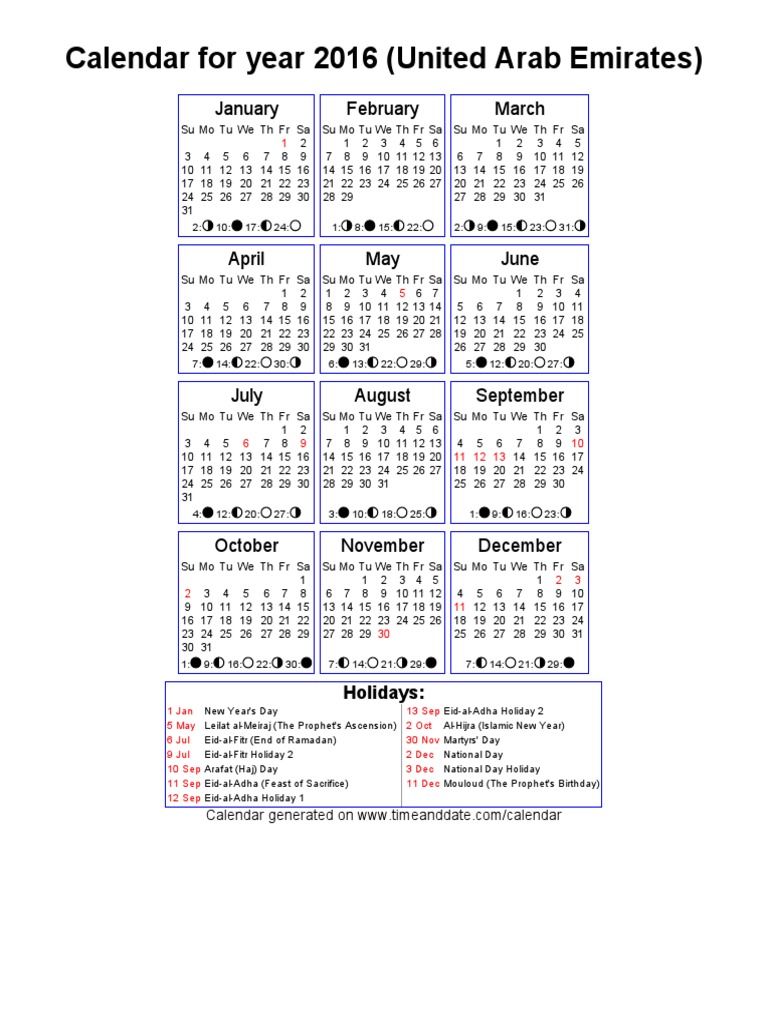 Calendar - United Arab Emirates | PDF
