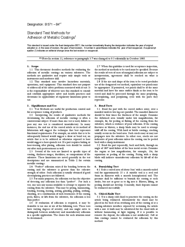 ASTM B571 Adhesion Testing Methods | PDF | Adhesion | Fracture