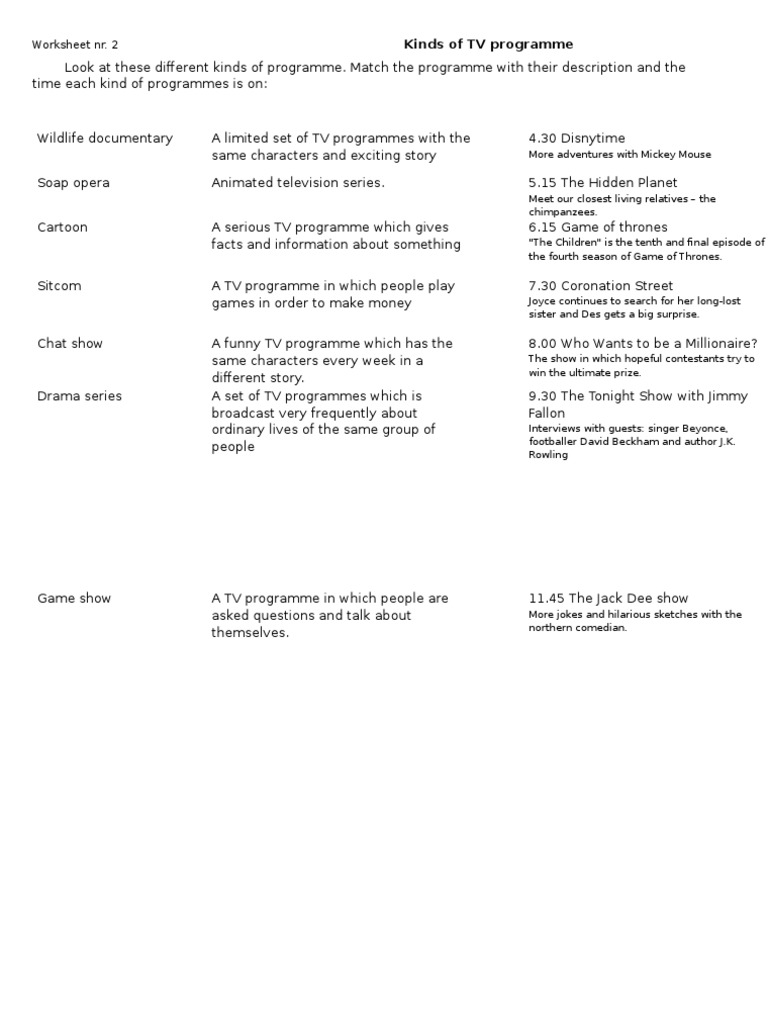 TV programmes and their descriptions | PDF