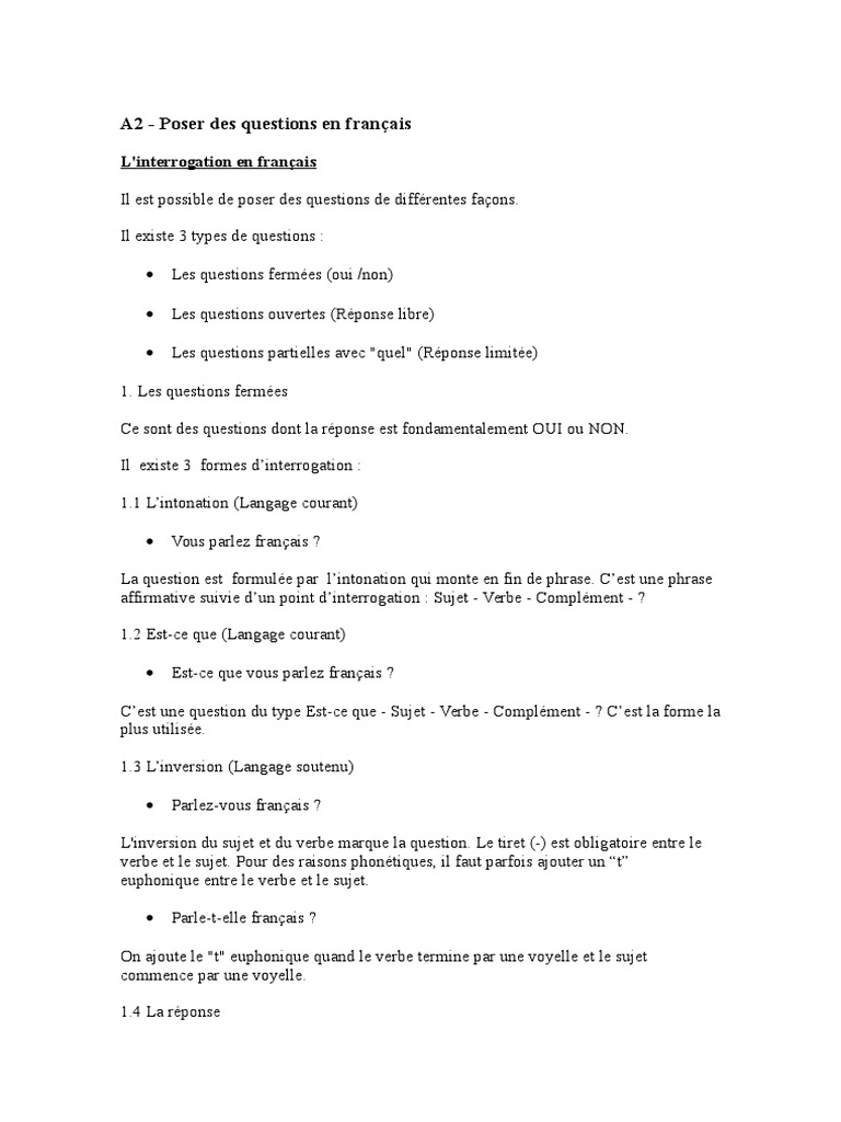 Poser Des Questions en Français | PDF
