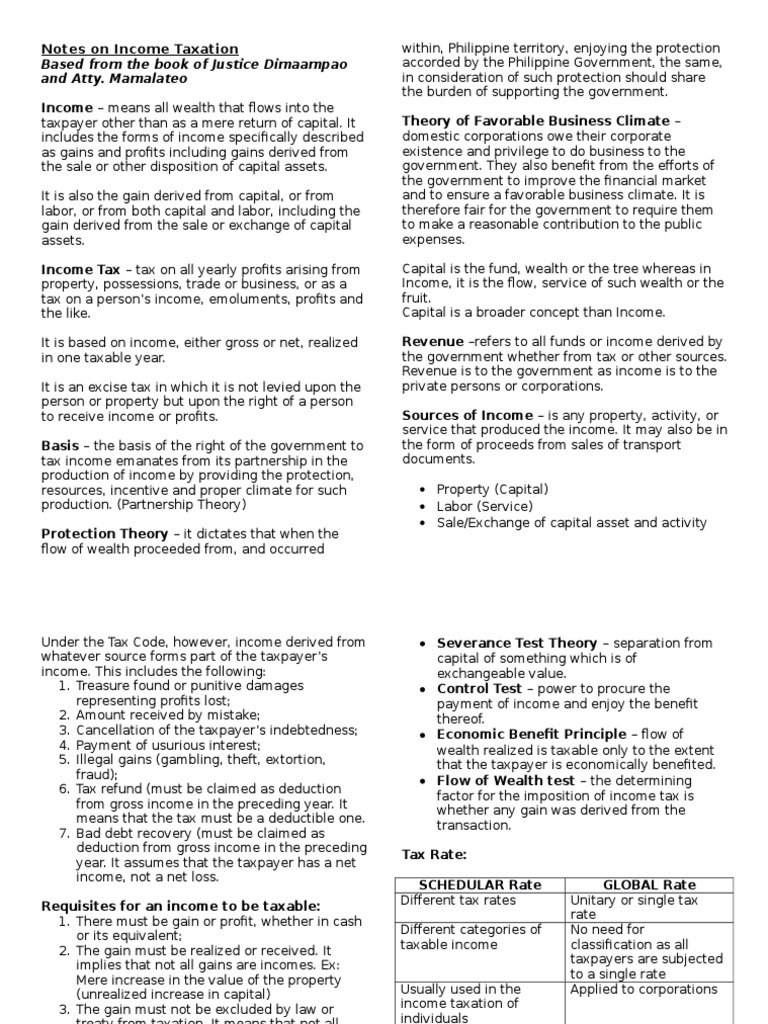 Notes On Income Taxation | PDF | Business | Finance & Money Management