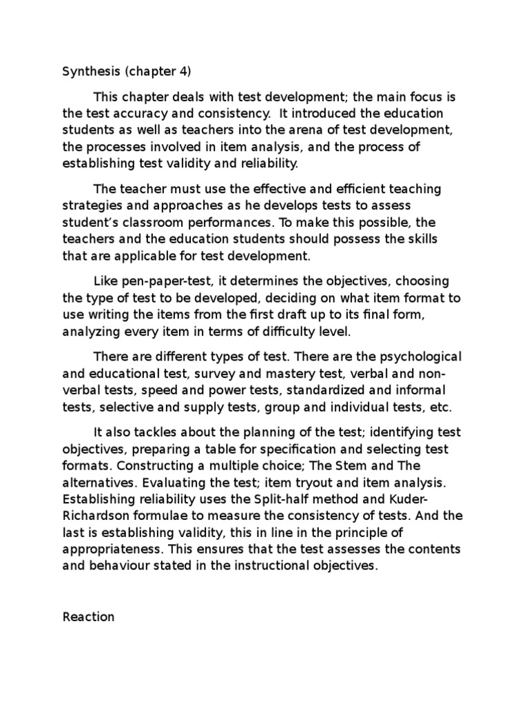 Synthesis Chapter 4 | PDF | Test (Assessment) | Validity (Statistics)