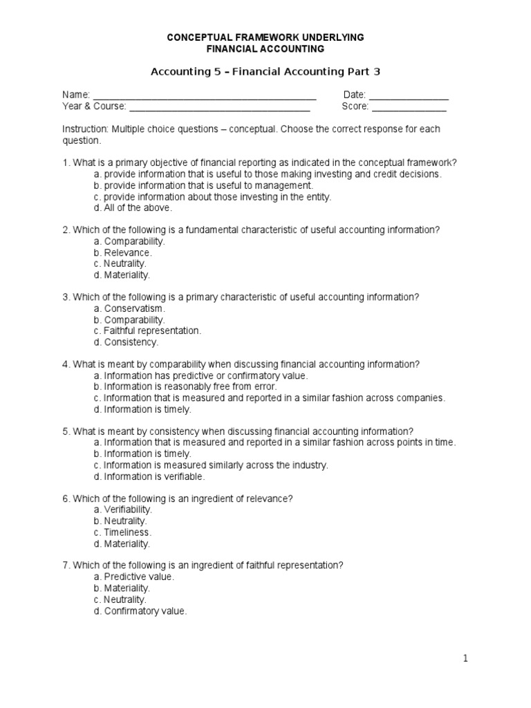 Quiz 1 - Conceptual Framework | PDF | Going Concern | Financial Statement
