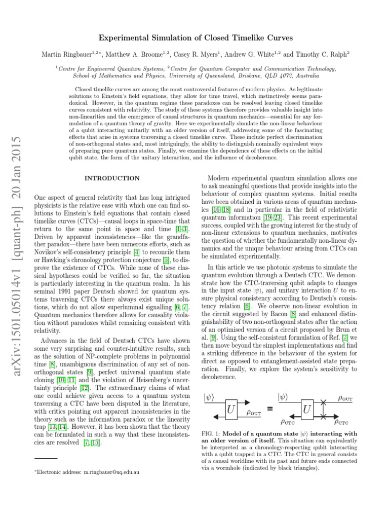 Experimental Simulation of Closed Timelike Curves: Electronic Address ...