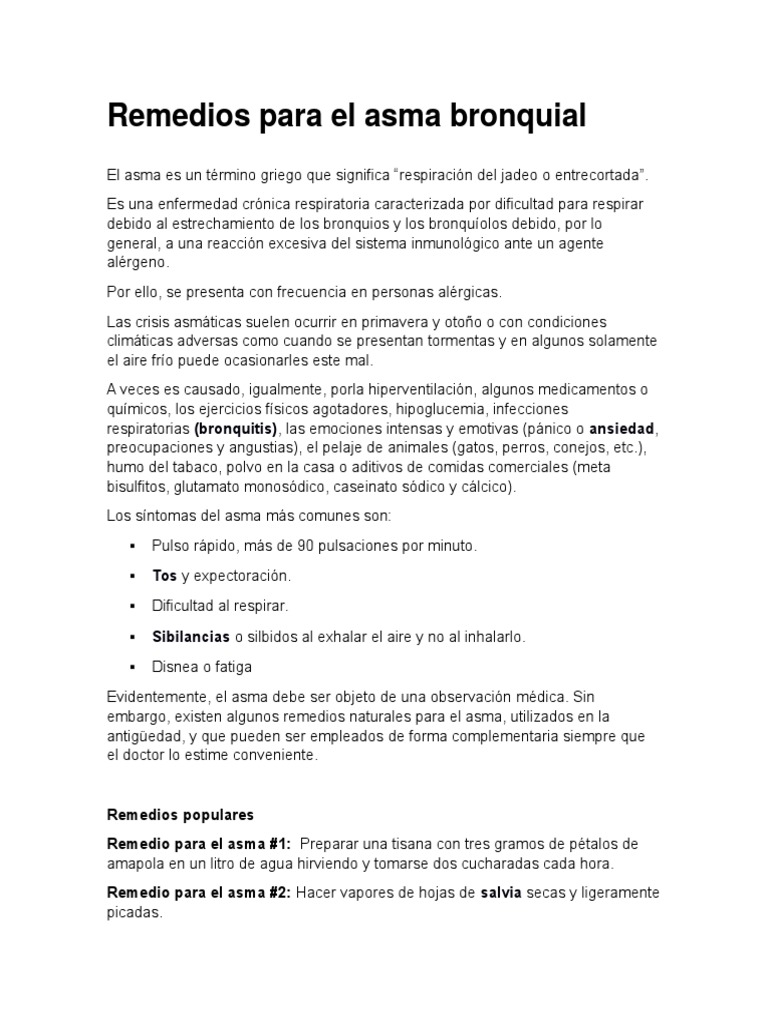 Remedios Para El Asma Bronquial Pdf Asma Bienestar