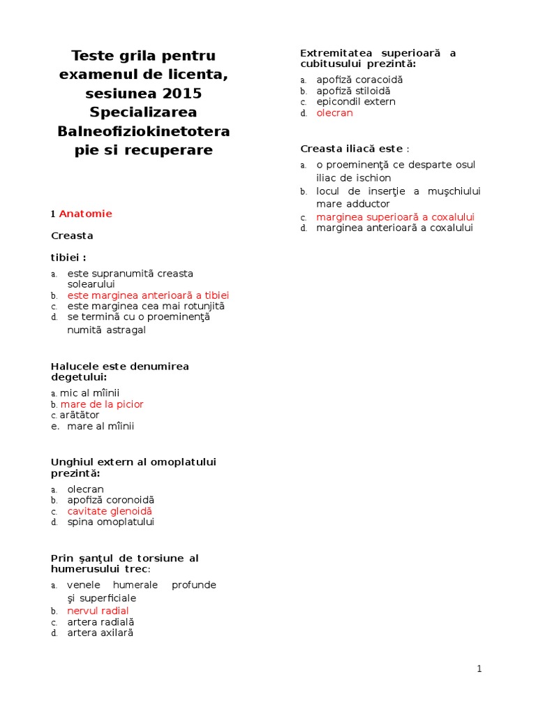 Grile Licenta BFKT 2015 Corectate | PDF