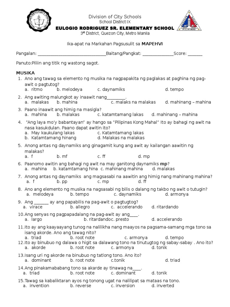 4th Quarter MAPEH 6 | PDF
