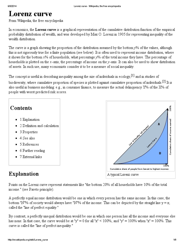Lorenz Curve - Wikipedia, The Free Encyclopedia | Gini Coefficient ...
