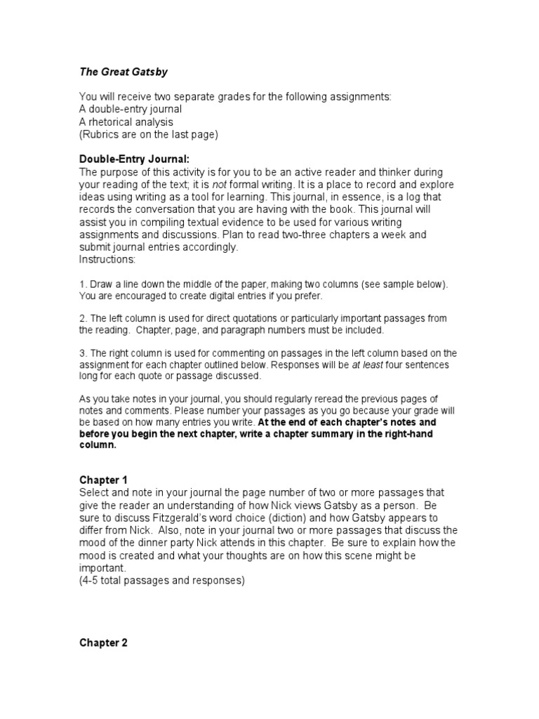Great Gatsby Journal and Analysis Guide | PDF | The Great Gatsby ...
