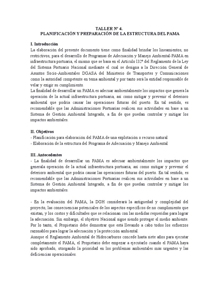 Estructura del PAMA en Infraestructura Portuaria | PDF | Planificación | Science