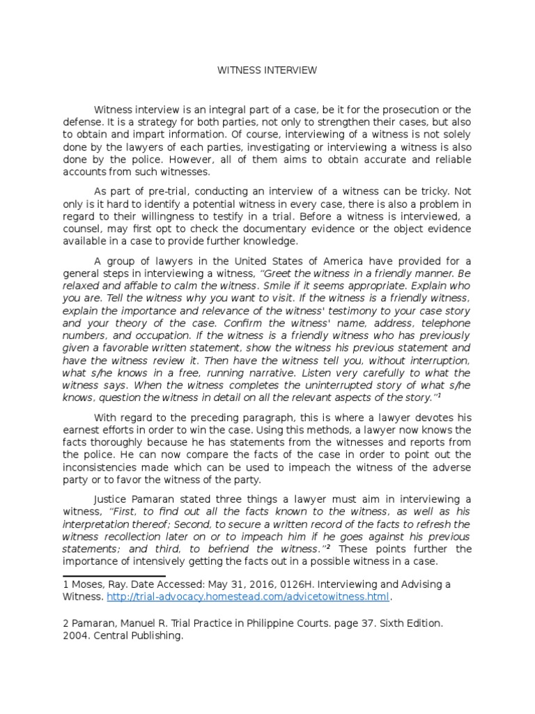 Witness Interview | Witness | Testimony