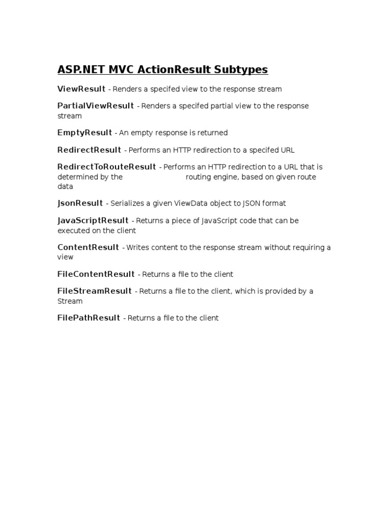 ActionResult Subtypes | PDF