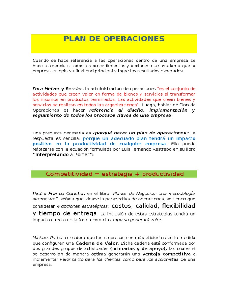 Plan de Operaciones | PDF