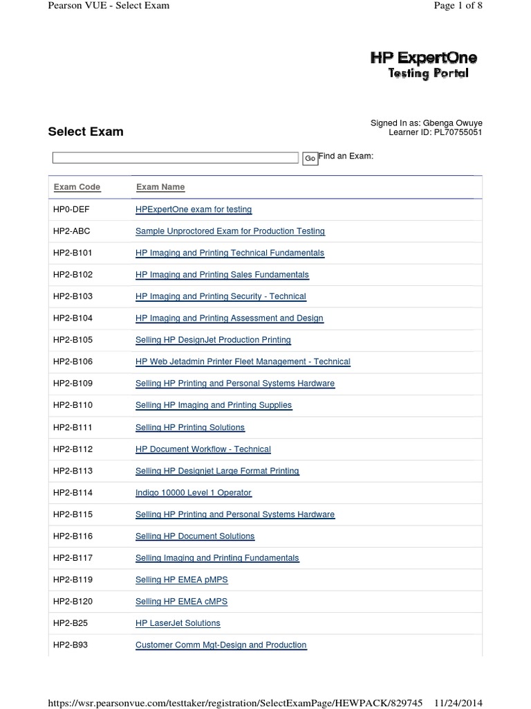 Select Exam: Signed in As: Gbenga Owuye Learner ID: PL70755051 | PDF