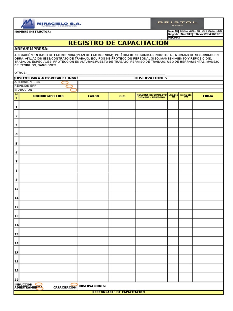 Formato de Registro de Capacitación | PDF Formato de Registro de Capacitación | PDF